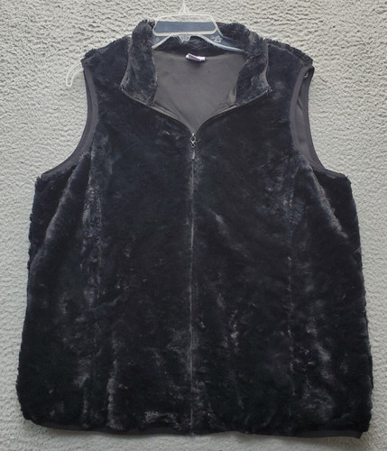 Lauren Scott Vest Women XL Black Faux Fur Sleeveless Lined Mock Neck ...