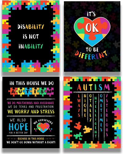 Autism Awareness Day, Inspirational Wall Art, Set of 4 Classroom Decor ...