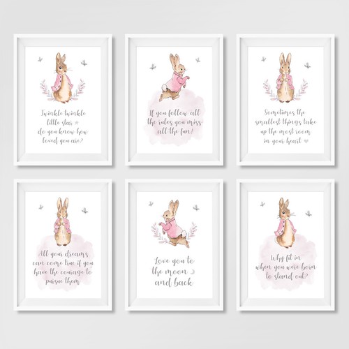 Pink Peter Rabbit Girls Nursery Wall Art Prints Childrens Bedroom ...