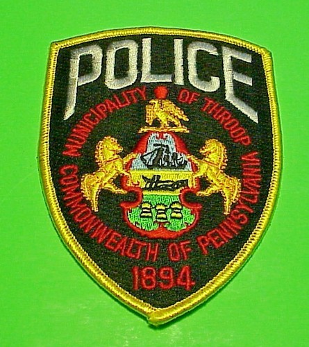 THROOP PENNSYLVANIA PA ( GOLD BORDER ) 4 3/4" POLICE PATCH FREE ...