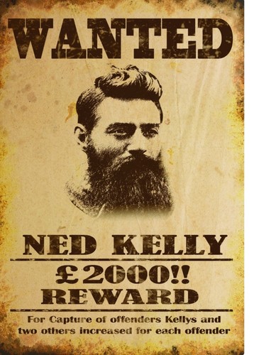 TIN SIGN "Wanted Ned Kelly" Villain Signs Garage Wall Aussie Cowboy ...