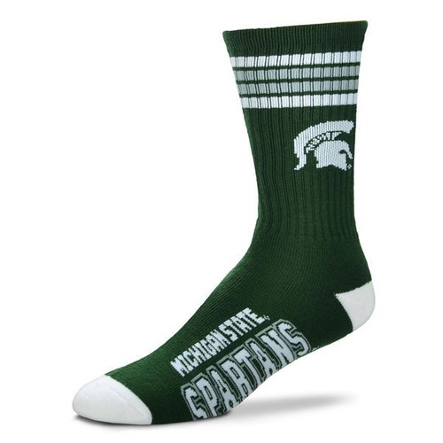 Michigan State Spartans Crew Socks Large Size 10 to 13 4 Stripe | eBay