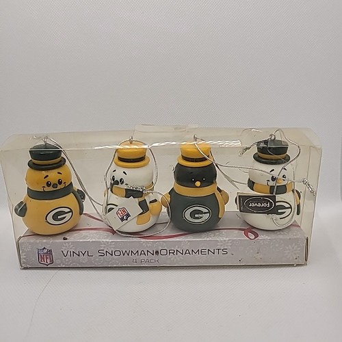 Green Bay Packers Christmas Tree Snowman Ornament Set Of 4 Vinyl ...