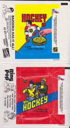 TWO COLORFUL Wrappers FROM 1980-81 & 1981-82 TOPPS HOCKEY Wax NO RIPS ...