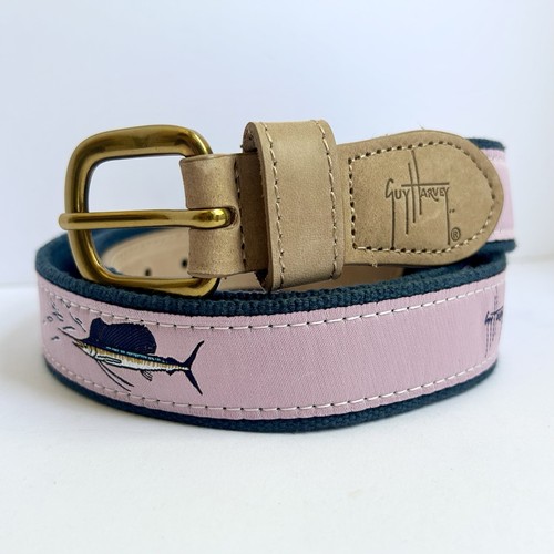 Guy Harvey Belt Men's Size 42 Pink Fish Sailfish Marlin Embroidered ...
