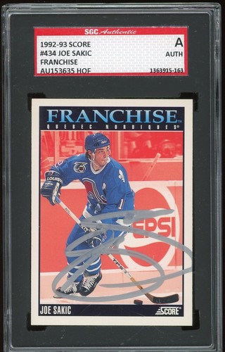 Joe Sakic Signed 1992-93 Score Card #434 Quebec Nordiques SGC Slabbed # ...