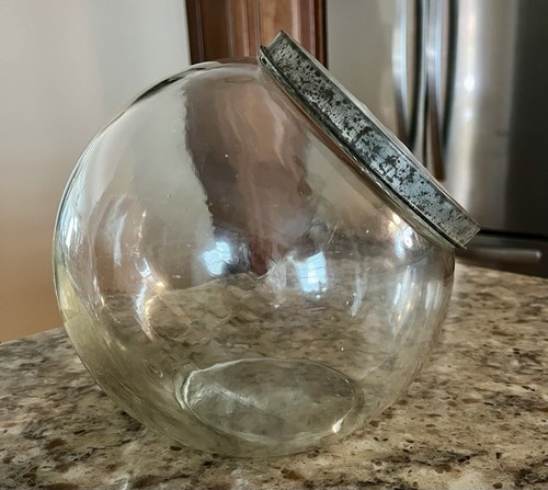 Vintage Round Glass Slanted Jar Candy Counter Country Store Aluminum ...