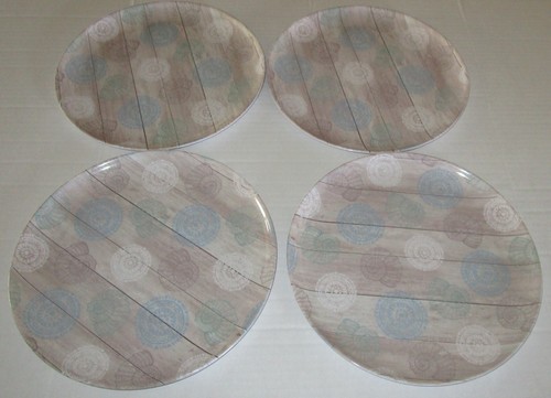 COASTAL Melamine-Ware Dinner Plates 11" Set of 4 ASSORTED COLORED SEA ...
