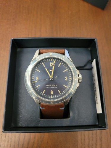 Tommy Hilfiger Men's Quartz Steel and Leather Strap Watch, Color: Brown ...