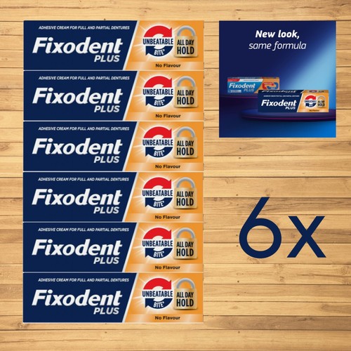6 x Fixodent Plus Dual Power Best HOLD Full Denture Adhesive Cream 40g ...