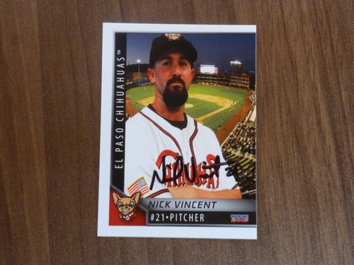 NICK VINCENT SIGNED BASEBALL CARD 2015 EL PASO CHIHUAHUAS AUTOGRAPHED ...