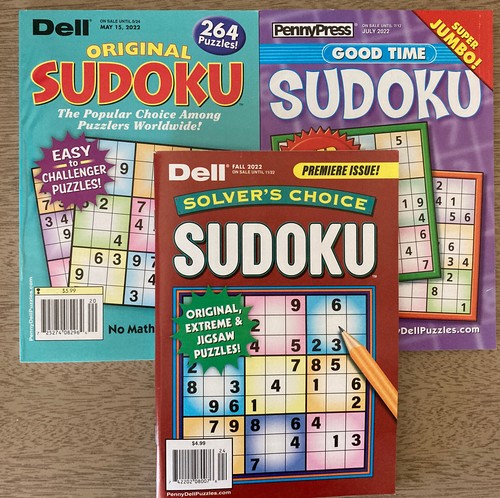 Lot of 3 Dell Penny Press ORIGINAL GOOD TIME SOLVER'S Sudoku Puzzle ...