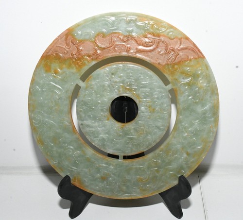 9''Old Chinese Dynasty Hetian Jade Carved Dragon Loong Pattern Yubi Yu ...