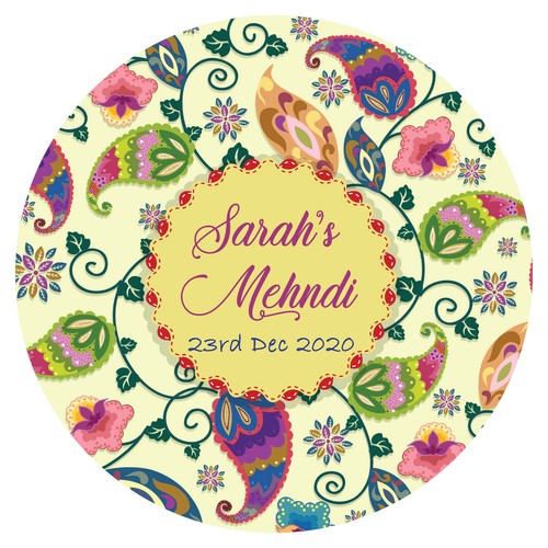 35 Glossy Personalised Wedding Mehndi Dholki Henna Celebration Stickers ...