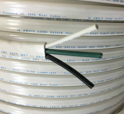 14/3 AWG Gauge Marine Grade Wire AC, Boat Cable, Tinned Copper, Flat ...