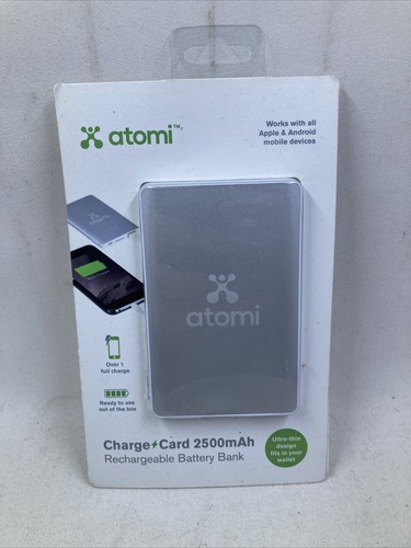 NEW Atomi Charge Card 2500mAh Rechargeable Battery Bank AT726 Cell or ...