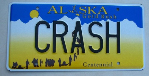 ALASKA VANITY LICENSE PLATE " CRASH " RACE CAR NASCAR SPEED FAST DRIVER ...
