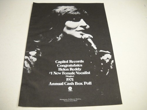 HELEN REDDY Congrats #1 New Female Vocalist in CB Poll 1971 Promo ...