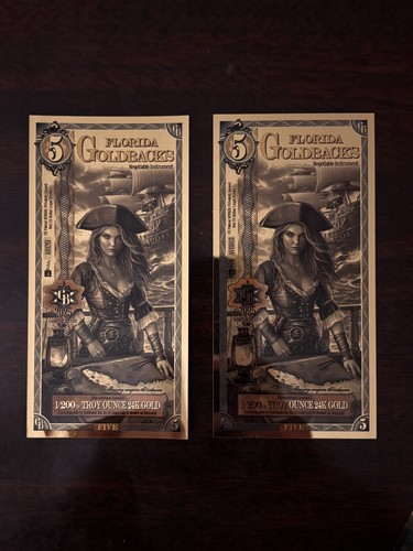 Lot of 2 $5 Face 2025 Florida Goldbacks 1/100 .9999 Fine Gold Note | eBay