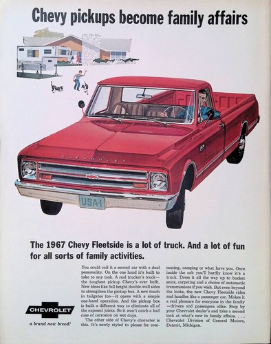 Print Ad 1967 Chevrolet Chevy Red Pickup Truck Fleetside House Camper ...