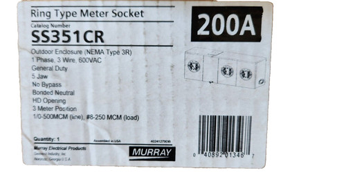 MURRAY 3 Gang 200 Amp Meter Sockets - Model SS351CR NEW | eBay