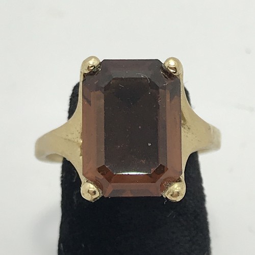 Vintage Signed A 18K GE Gold Plated Amber/ Rust Color Crystal Ring sz 8 ...