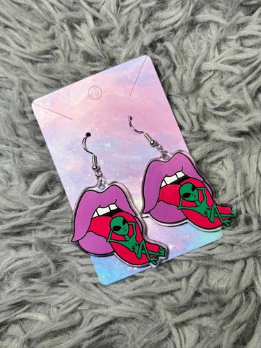 Handmade Alien mouth earrings purple lips | eBay