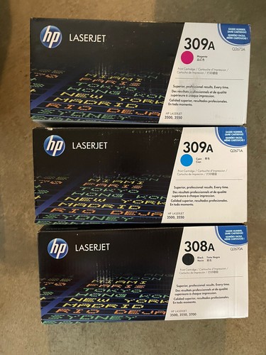 LOT OF 3 GENUINE HP 309A Cyan , 309A Magenta, 308A Black | eBay