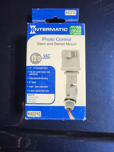 INTERMATIC K4221C Photo Control Stem & Swivel Mount 120VAC, 1/2”-14 ...