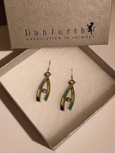 Vintage Danforth Pewter Green Dangle Earrings Handmade In Middlebury ...