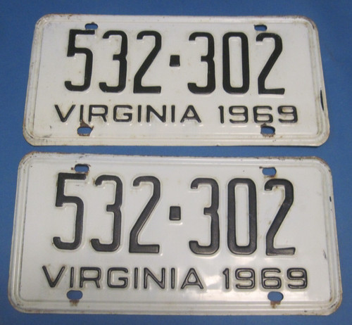 1969 Virginia license plates matched pair DMV cleared for vintage use ...