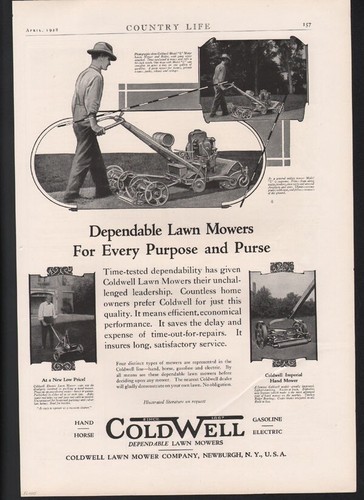 1928 COLDWELL LAWN MOWER NEWBURGH NY YARD GRASS GARDEN FARM HAND AD FC ...
