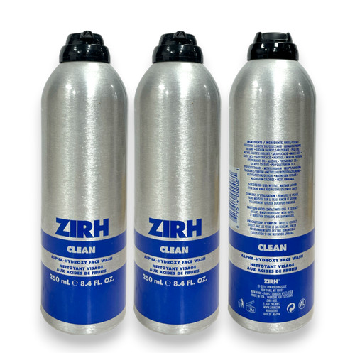 Zirh Clean Alpha-Hydroxy Face Wash (250ml/8.4fl.oz) Lot Of 3, No Cap ...