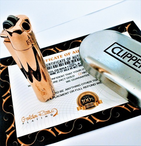 18Ct Rose Gold Plated Cigar Pipe Clipper Lighter Refillable Gas Gift ...