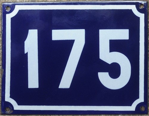 Large old blue French house number 175 door gate plate plaque enamel ...