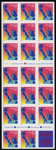 US #3122Ef 32¢ Statue of Liberty Pl V2222 convertible booklet #3122E VF ...