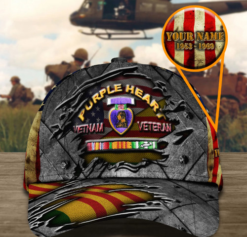 Vietnam Veteran Purple Heart Cap Vietnam Veteran USA Flag Baseball Hat ...