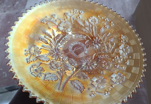 Northwood Brite Marigold Good Luck PLATE!!!! DOUBLE STAMPED NORTHWOOD ...