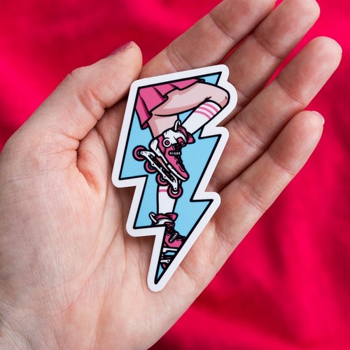 Rollerblading Sticker Glossy Vinyl Sticker Cute Cartoon skatergirl ...