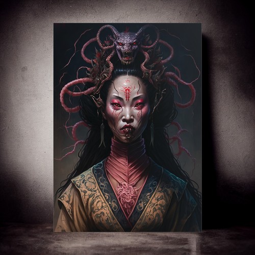 Geisha Demon 4 Art Print Japanese Kimono Asian Wall Art Samurai Horror ...