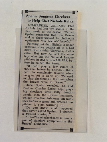 Warren Spahn Chet Nichols Milwaukee Braves 1954 Sporting News Baseball ...