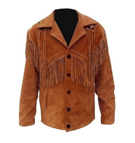 Men Western Cowboy Suede Fringe Jacket Beaded Native American Leather ...