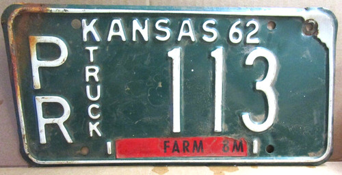 Vintage 1962 Kansas Truck Tag - License Plate - PR 113 - PRATT COUNTY ...