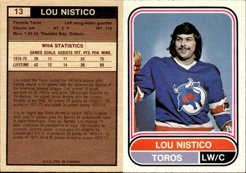 1975-76 O-Pee-Chee SET BREAK WHA #13 Lou Nistico RC ROOKIE NMMT | eBay