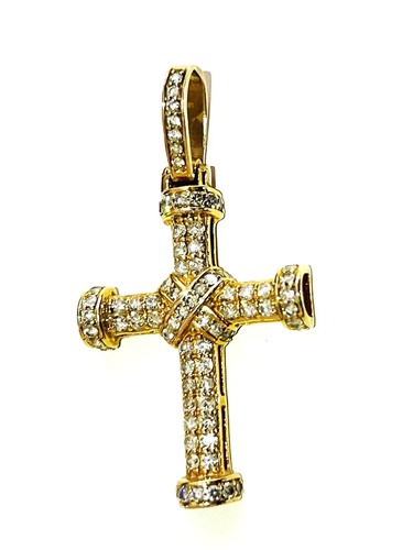 Round Cut Lab-Created Diamond Cross Pendant 14K Yellow Gold Plated 1,50 ...