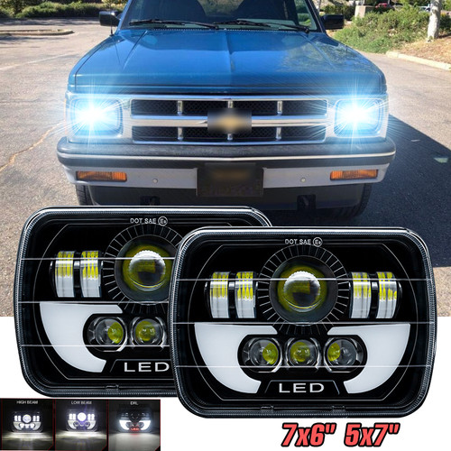 FIT 82-93 Chevy S10 Blazer GMC S15 7X6 Reflector Black LED Headlights ...