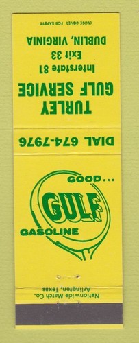 Matchbook Cover - Gulf oil gas Turley Dublin VA | eBay