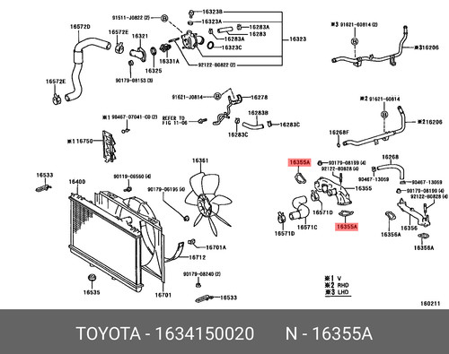 Genuine OE gasket water by-pass joint, rear, 1634150020 for TOYOTA ...