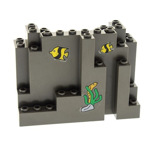 1x Lego Rock Panel 4x10x6 Alt-Dunkel Grey Rectangular Mountain Fish ...