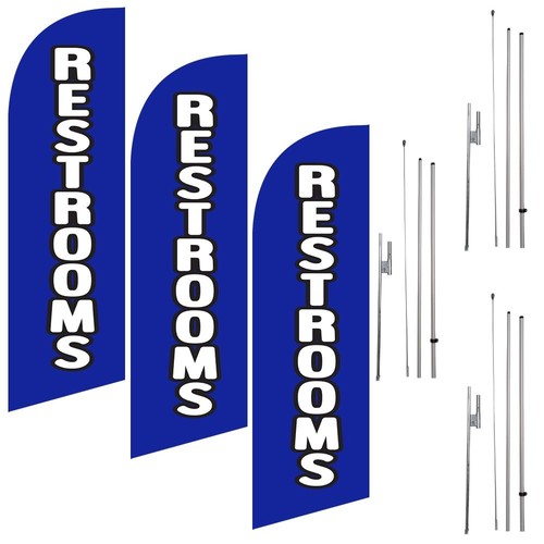 (Pack of 3) Rest Room 6ft Feather Flags Outdoor Signs with complete 8ft ...